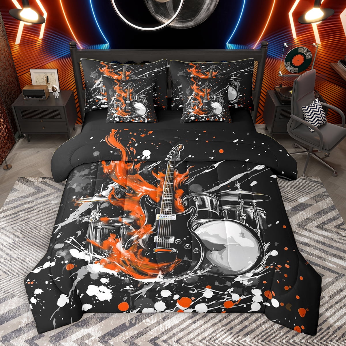 Homewish Cartoon Guitar Drum Bedding Comforter Set 7 Pieces for Kids ...