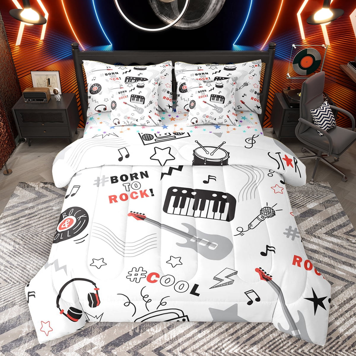 Homewish Cartoon Guitar Piano Twin Bedding Sets 7-Piece for Kids, Rock ...