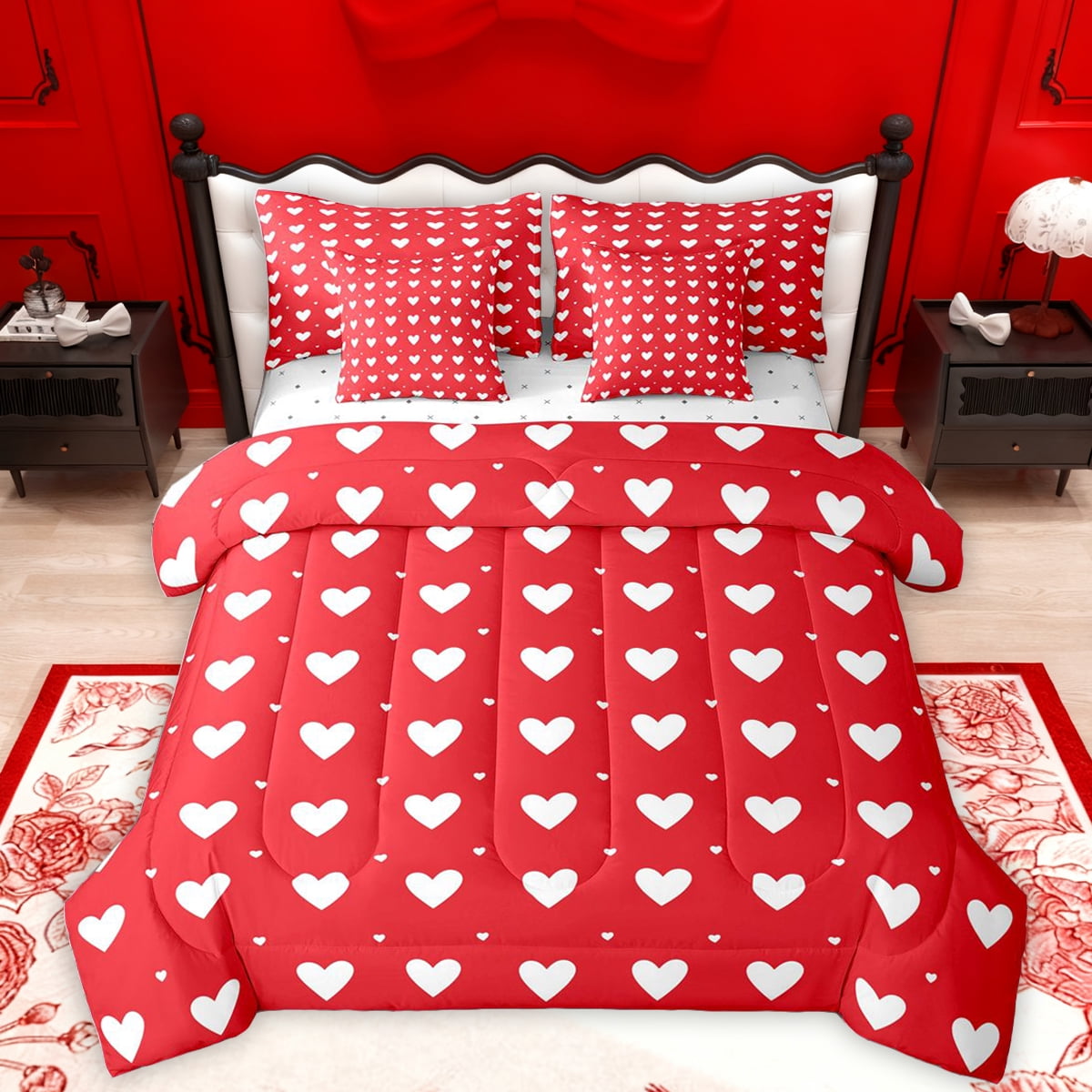 Homewish Cartoon Heart Pattern 7-Piece Bedding Comforter Set,Valentine ...