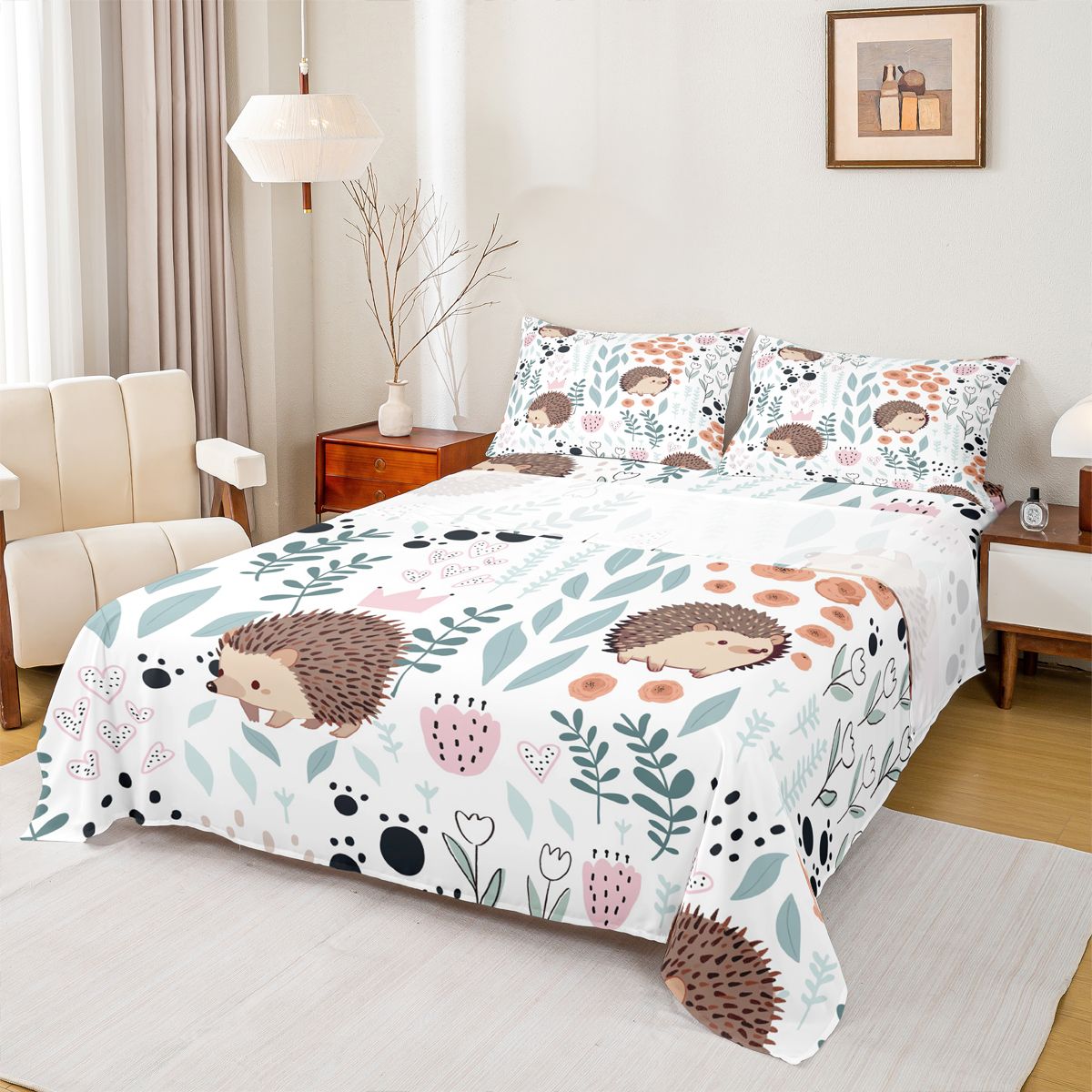 Homewish Cartoon Hedgehog 4-Piece Full Size Sheets for Preppy Children ...