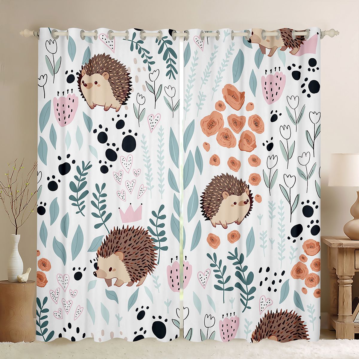 Homewish Cartoon Hedgehog Curtains Pack of 2 (42x84 Each) for Preppy ...