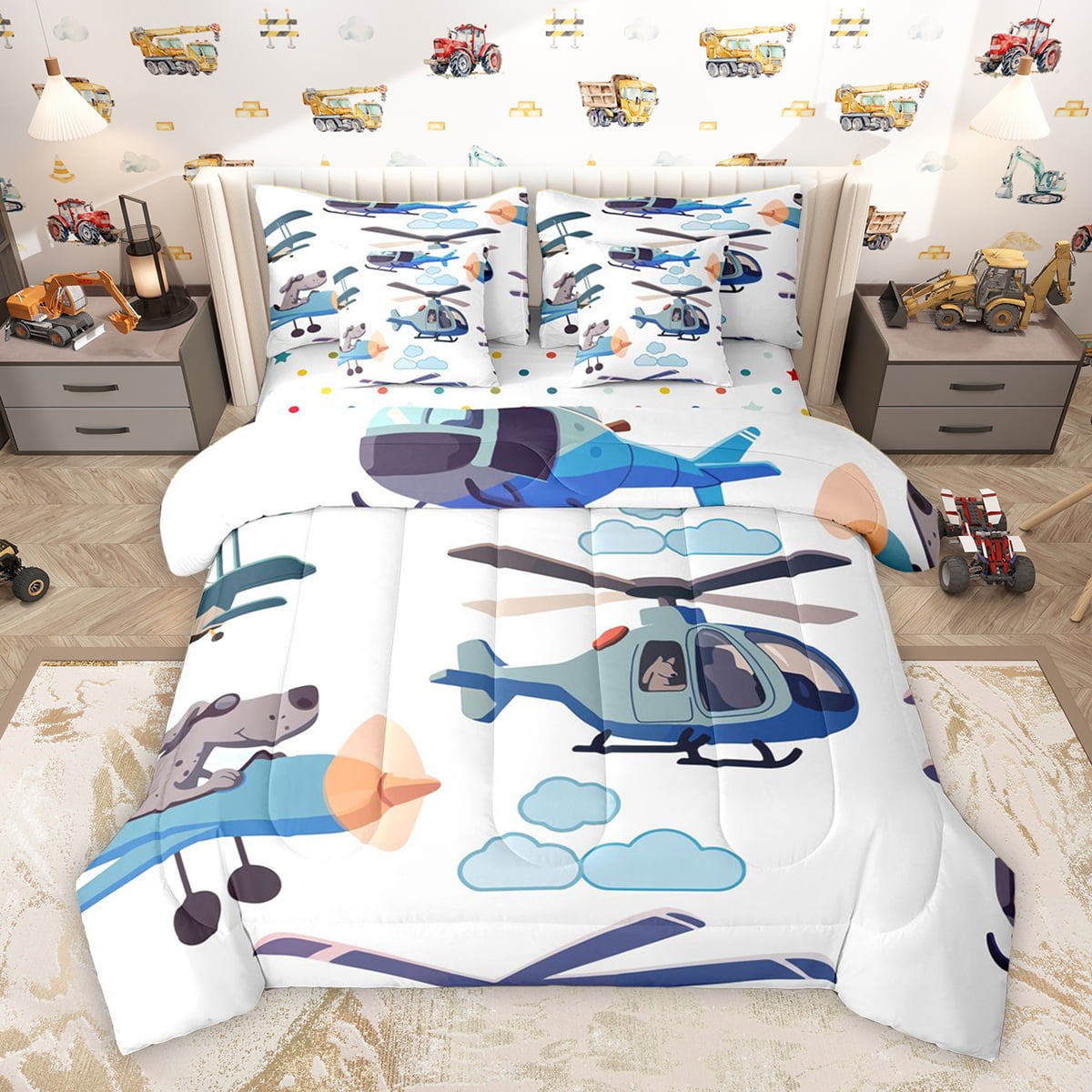 Homewish Cartoon Helicopter Bedding Comforter Set 7pcs, Kawaii Dog ...