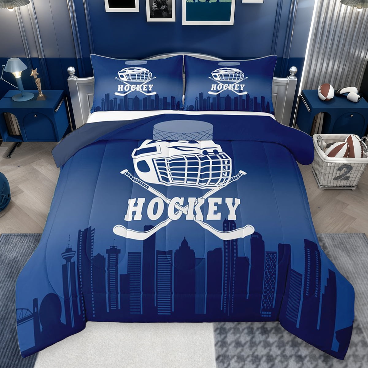 Homewish Cartoon Ice Hockey Full Size Comforter Sets for Kids, Modern ...