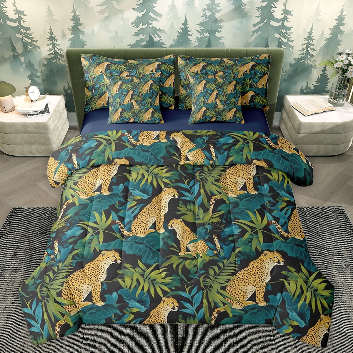 Homewish Cartoon Jungle Leopard Bedding Comforter Set 7 Pieces for Kids ...