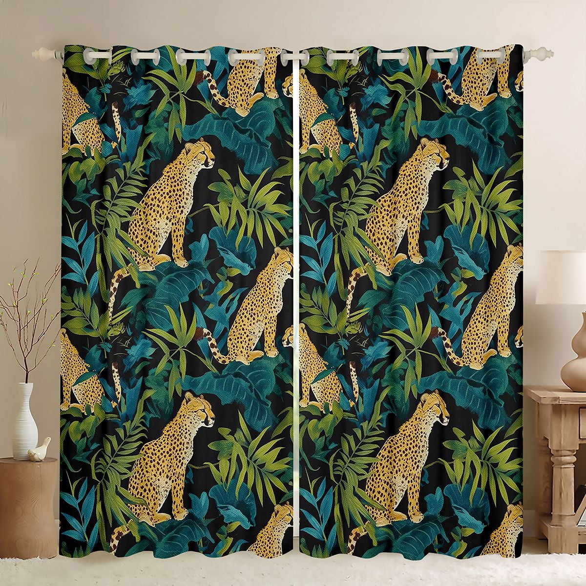 Homewish Cartoon Jungle Leopard Curtains Pack of 2 (42x84 Each) for ...