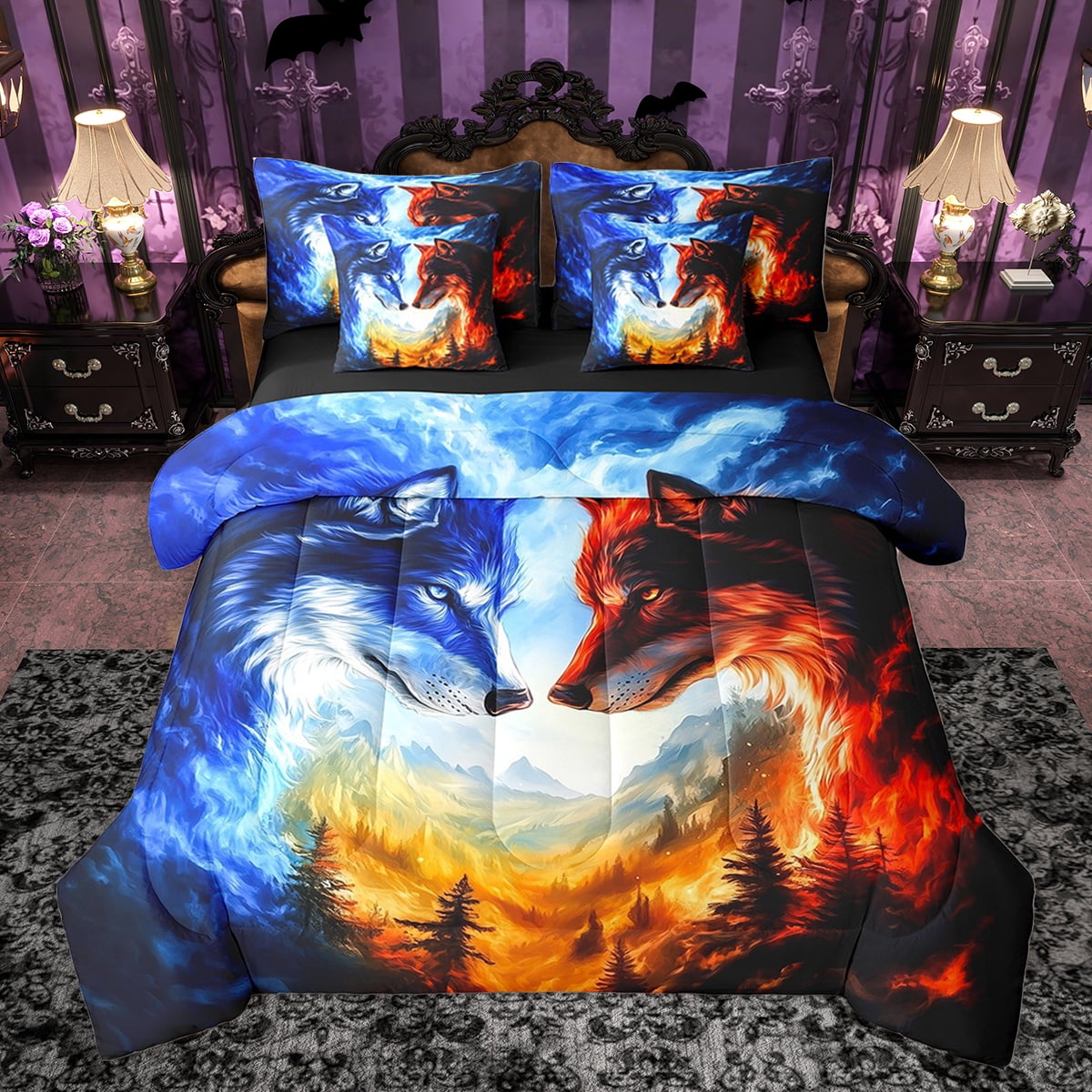 Homewish Cartoon Jungle Wolf Bedding Comforter Set 7 Pieces for Teen ...