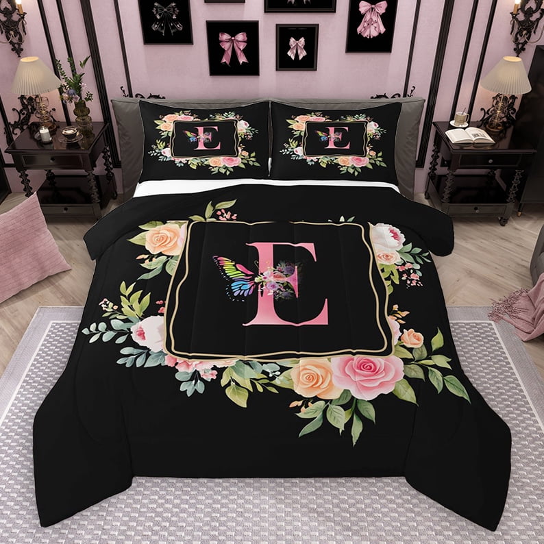 Homewish Cartoon Letter E Bedding Comforter Set for Teen, Romantic Pink ...