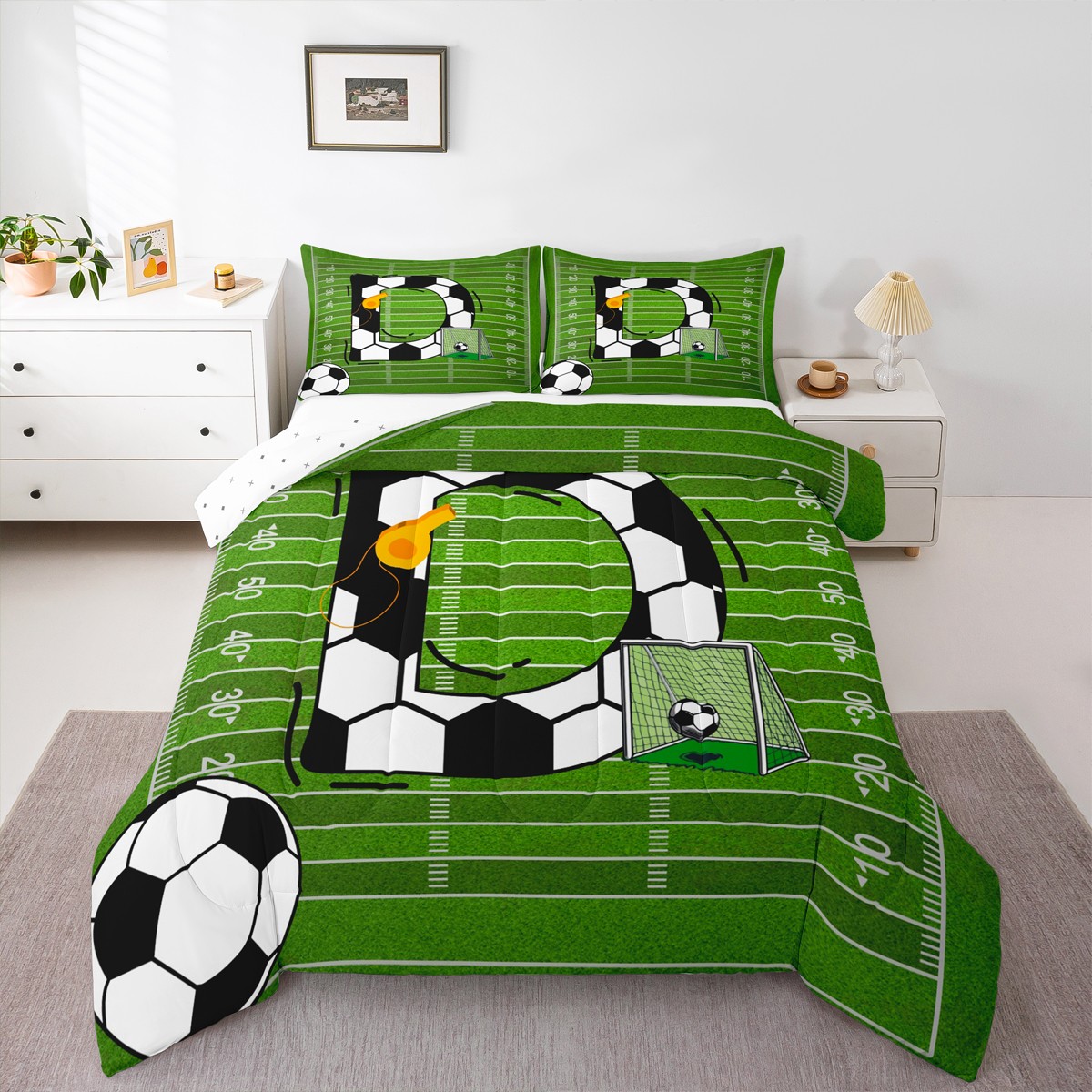 Homewish Cartoon Monogrammed D Queen Comforter Set, Cartoon Football ...