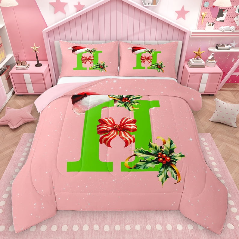 Homewish Cartoon Monogrammed H Queen Comforter Set, Dreamy Christmas ...