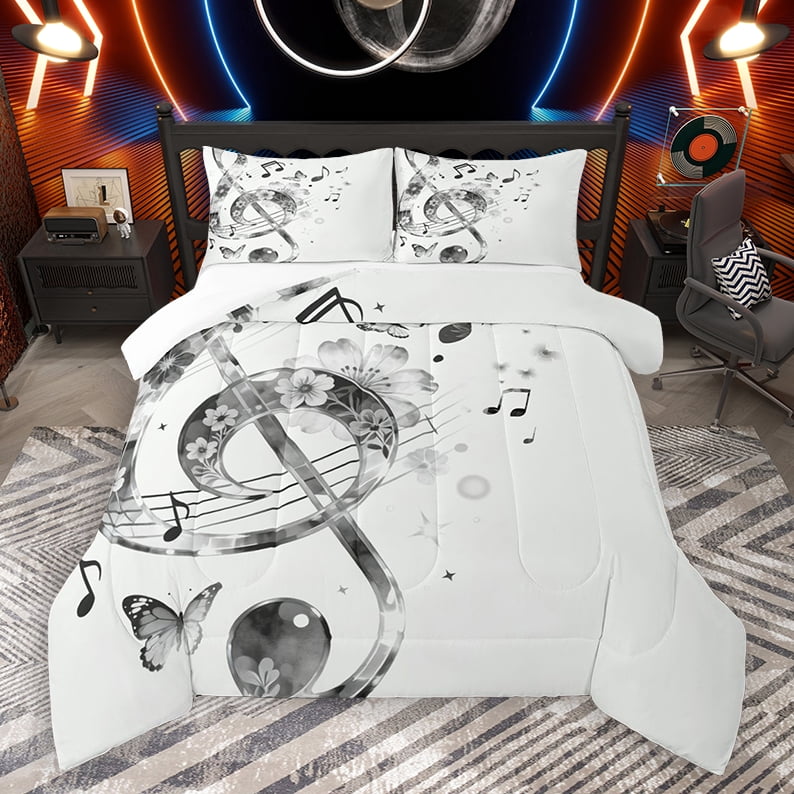 Homewish Cartoon Musical Note Queen Comforter Set, Blossoms Flower ...