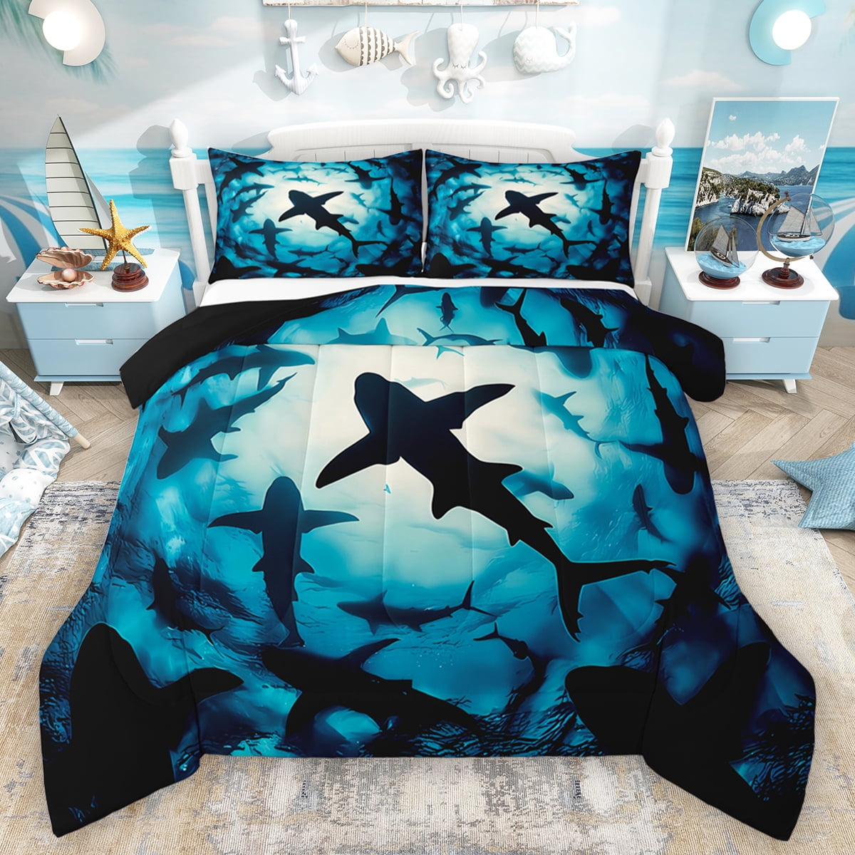 Homewish Cartoon Ocean Shark Bedding Comforter Set, Underwater World ...