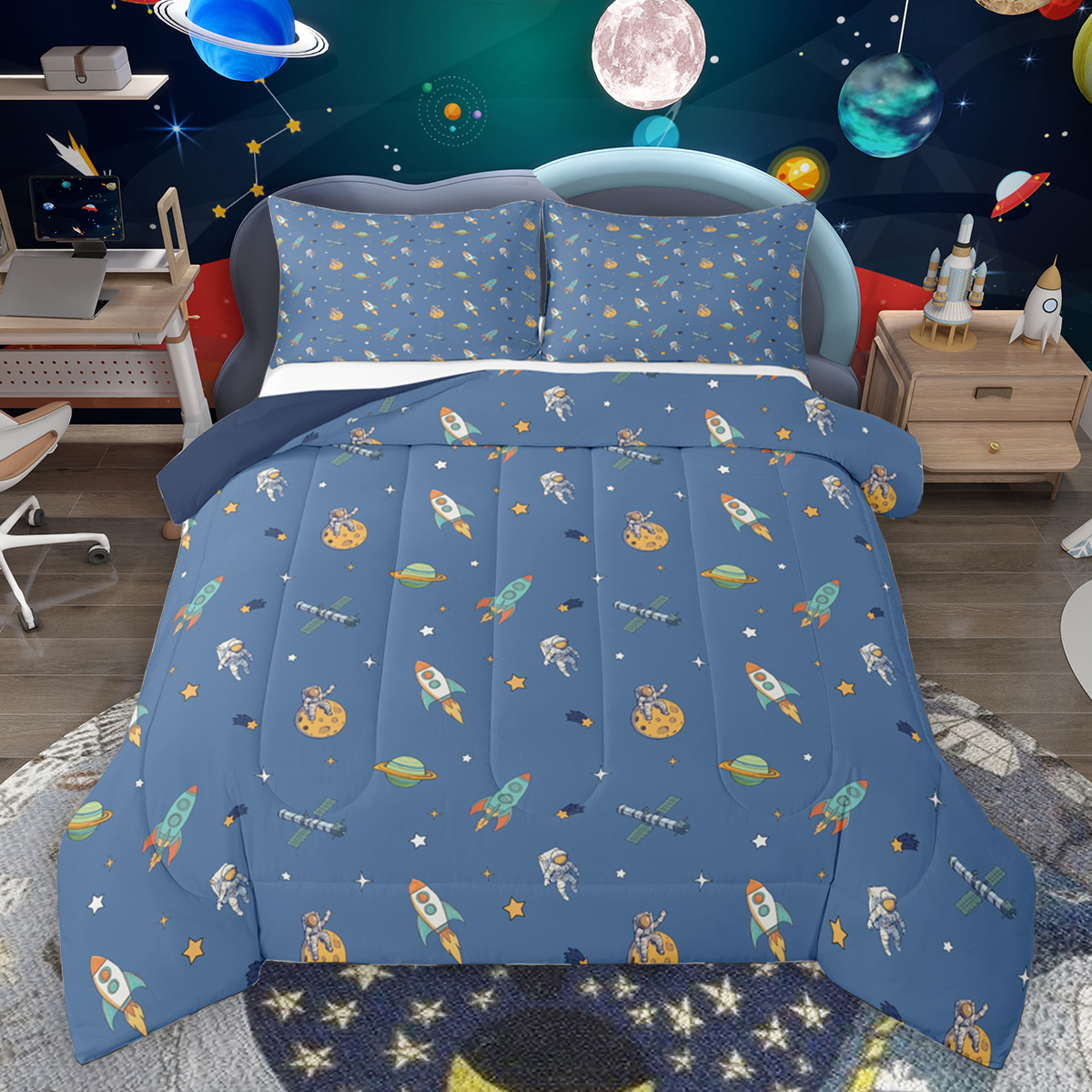 Homewish Cartoon Outer Space Bedding Comforter Set, Astronaut Rocket ...