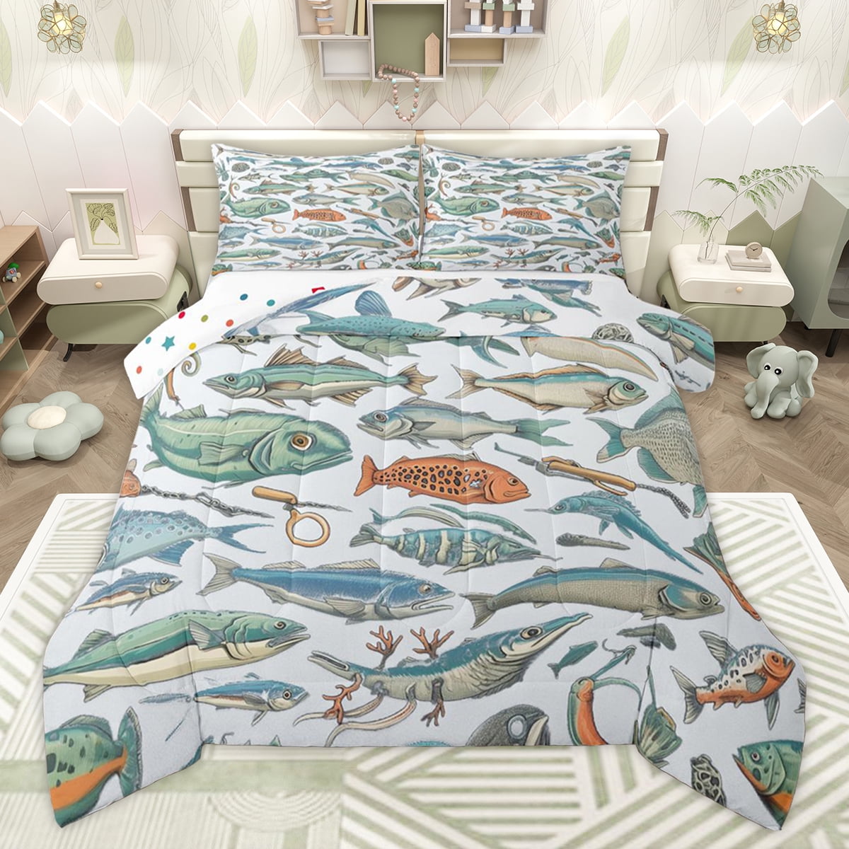 Homewish Cartoon Pike Fish Queen Comforter Set for Kids, Hunting and ...
