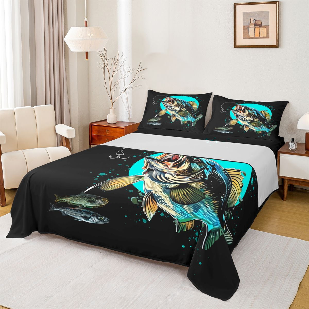 Homewish Cartoon Pike Fish Queen Sheet Sets, Rustic Hunting and Fishing ...
