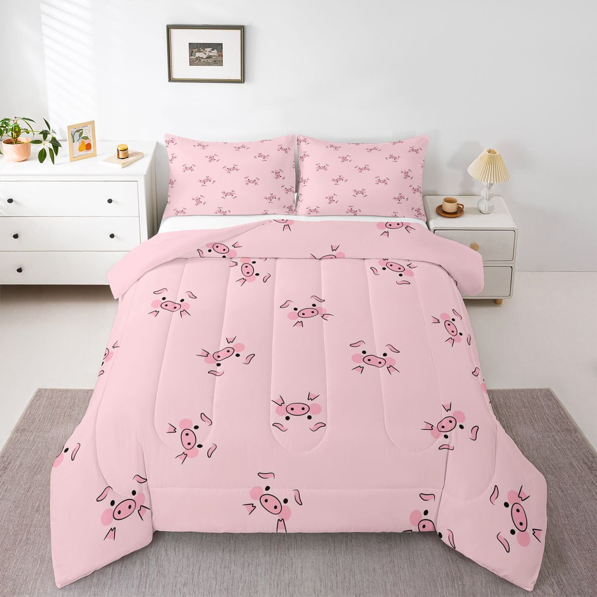 Homewish Cartoon Pink Pig 3 Pieces Queen Comforter Set for Children ...