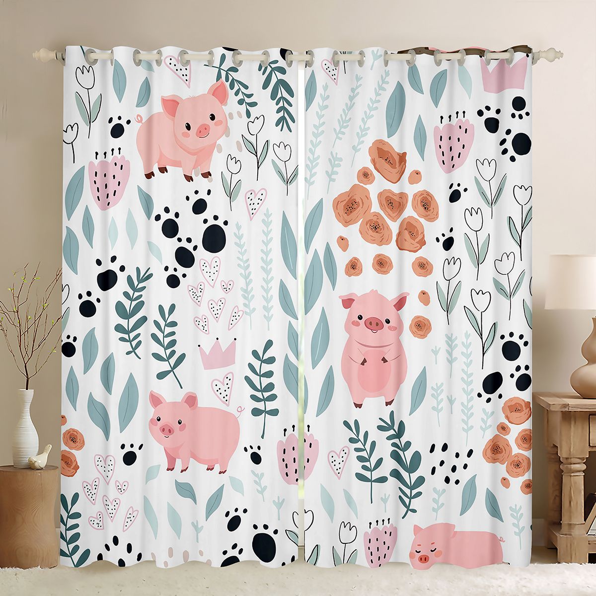 Homewish Cartoon Pink Pig Blackout Curtains Set of 2 (52x84 Each) for ...