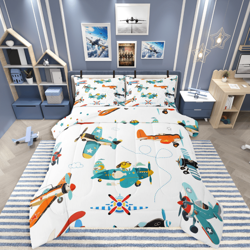 Homewish Cartoon Plane 3-Piece Full Size Comforter Sets for Kids ...