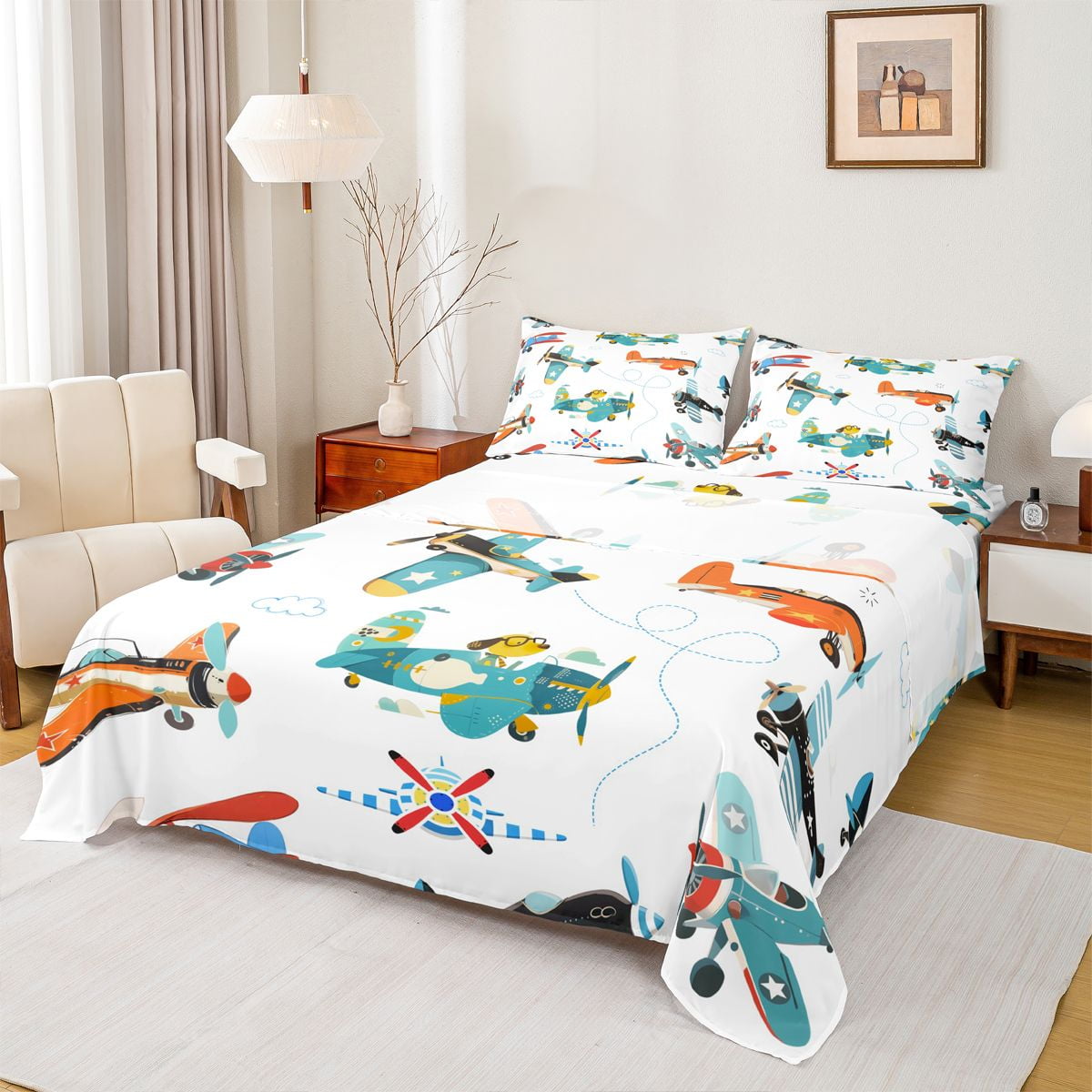 Homewish Cartoon Plane 4-Piece Full Size Sheets for Kids Children Boys ...