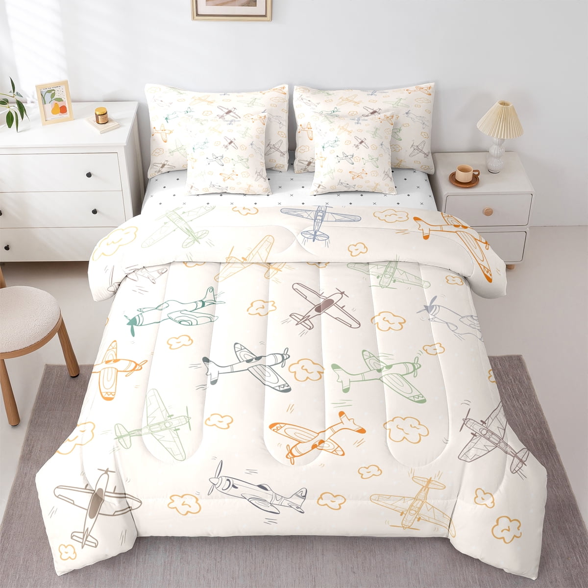 Homewish Cartoon Plane 7-Piece Bedding Comforter Set for Kids Children ...