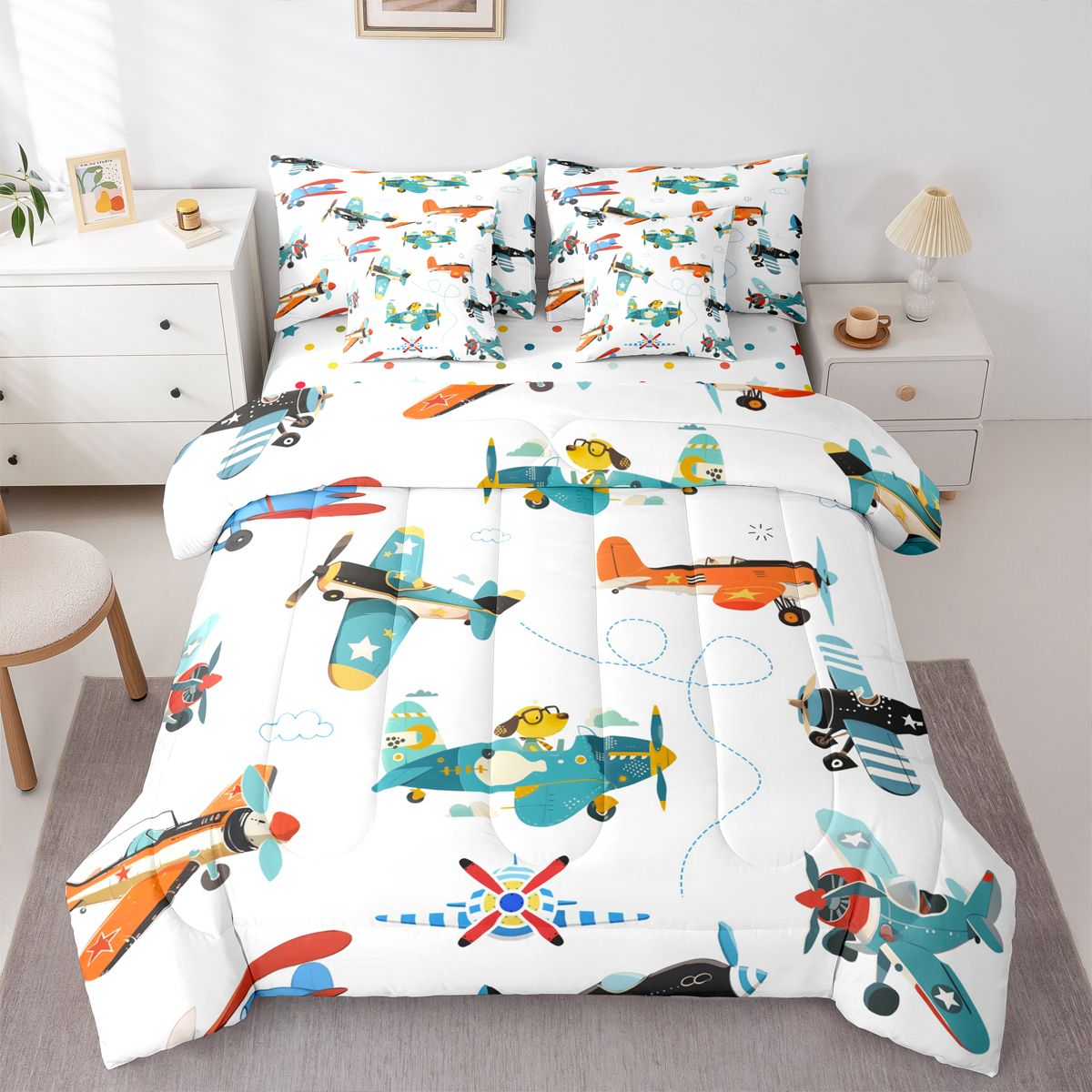 Homewish Cartoon Plane 7-Piece Twin Bedding Sets for Kids Children Boys ...
