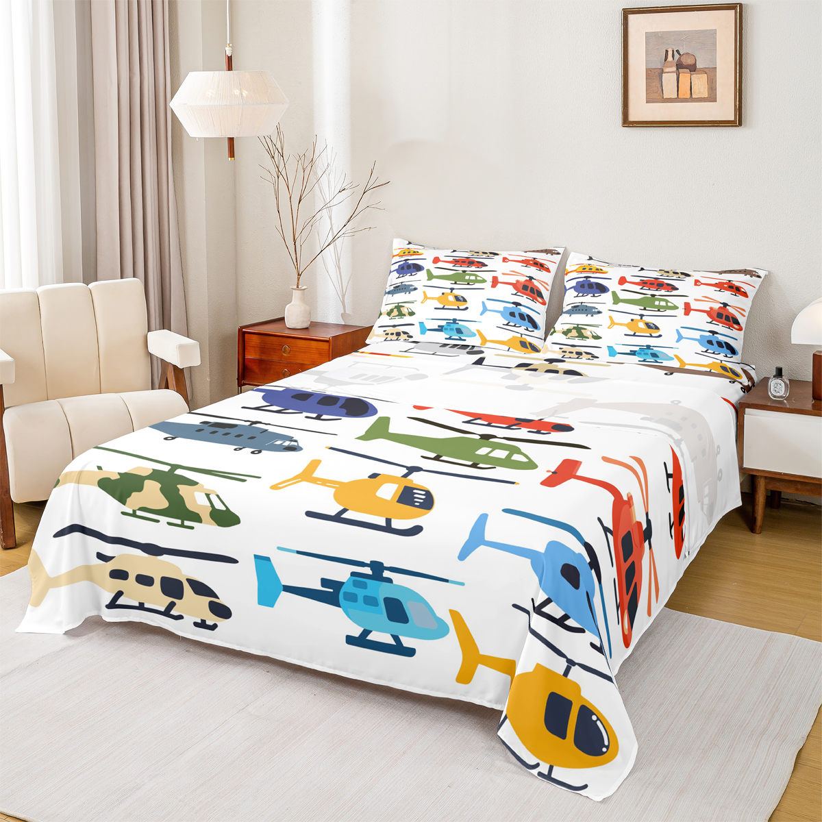 Homewish Cartoon Plane Full Size Sheets 4-Piece for Kids Children Teens ...
