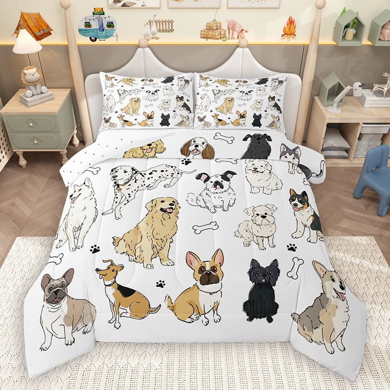 Homewish Cartoon Pug Dog Bedding Comforter Set for Teens, Kawaii Animal ...
