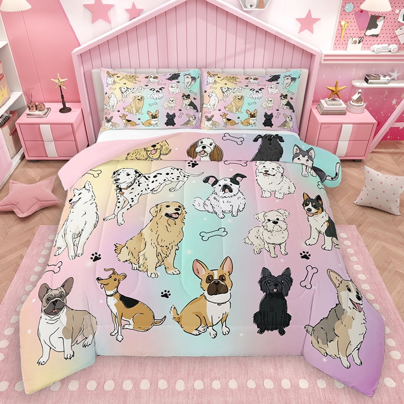 Homewish Cartoon Pug Dog Full Size Comforter Sets for Teens, Kawaii Dog ...