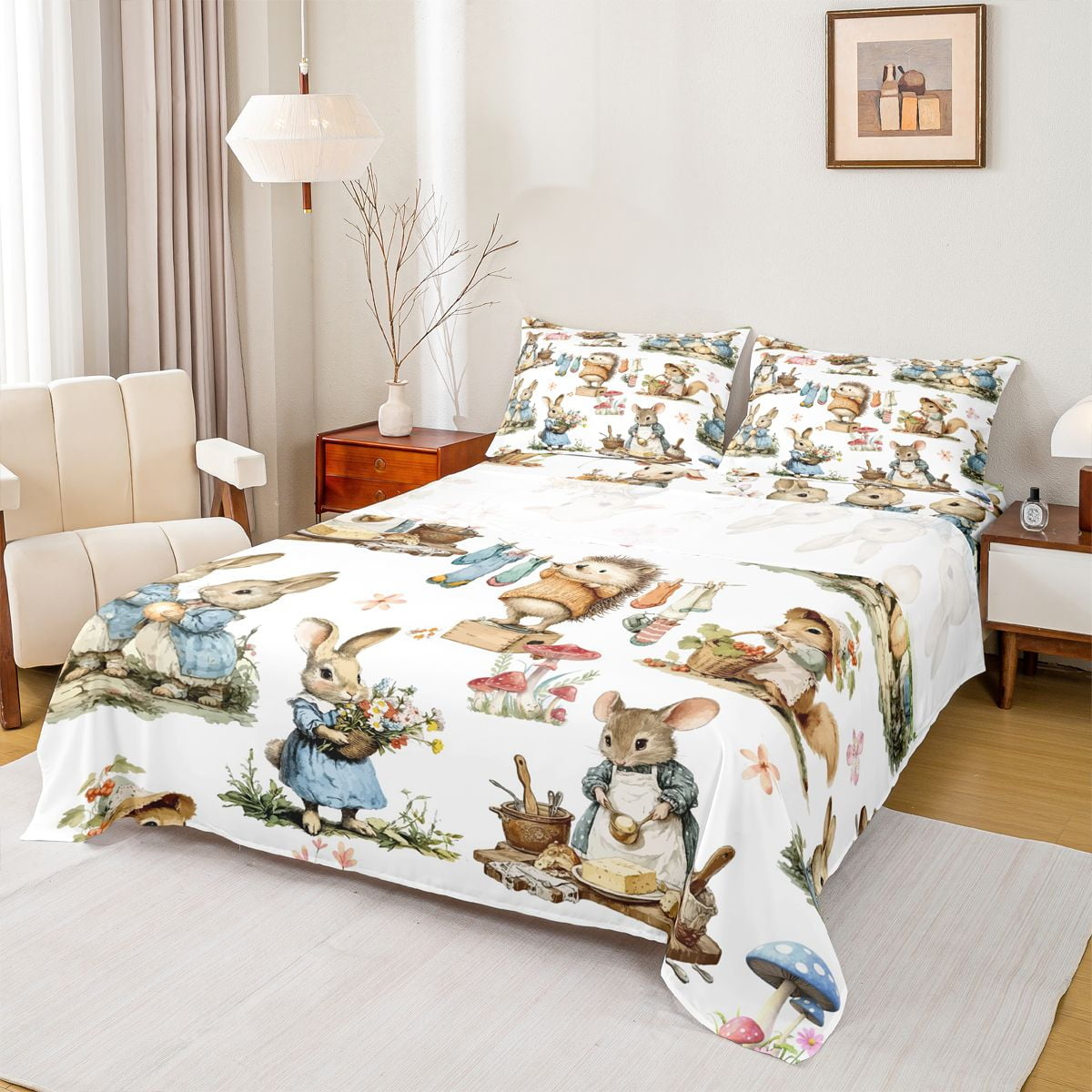 Homewish Cartoon Rabbits Hedgehog 3pcs Twin Sheet Sets For Children ...