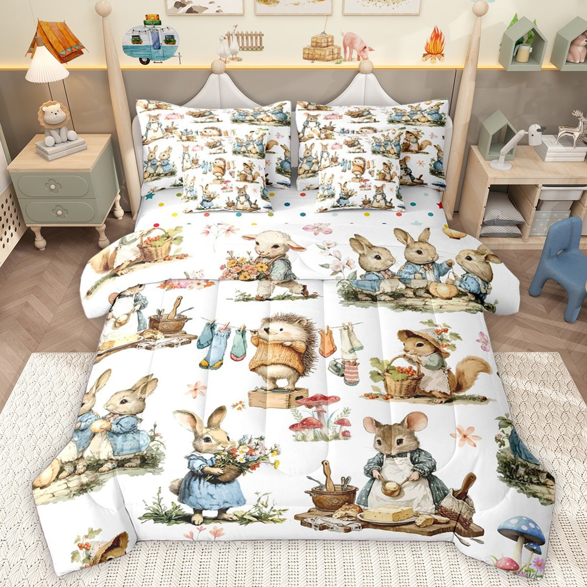 Homewish Cartoon Rabbits Hedgehog 7-Piece Bedding Comforter Set For ...