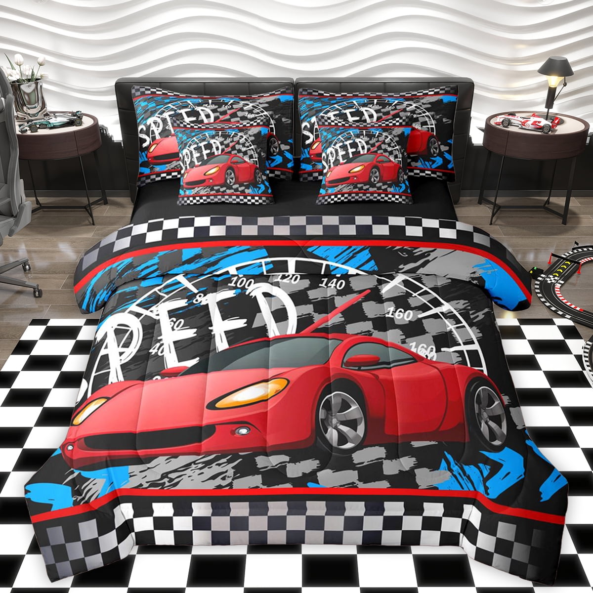 Homewish Cartoon Racing Car Bedding Comforter Set 7pcs for Kids ...