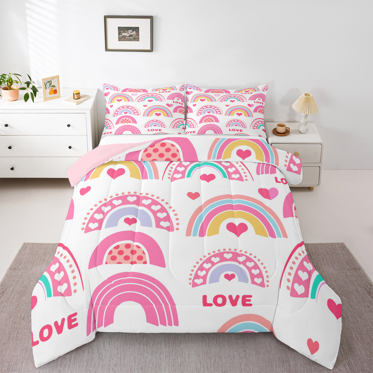 Homewish Cartoon Rainbow 2pcs Bedding Comforter Set for Preppy Children ...