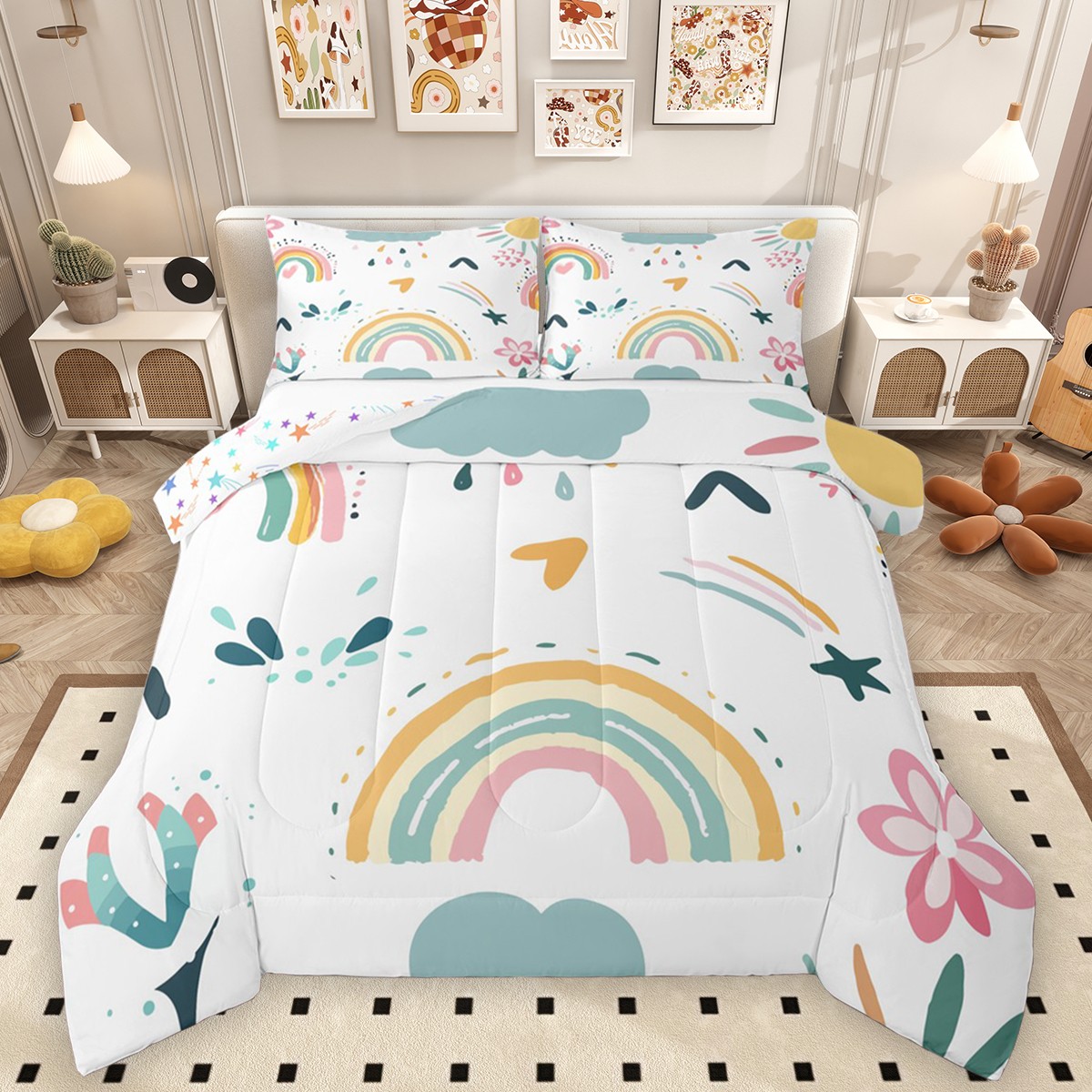 Homewish Cartoon Rainbow 3-Piece Full Size Comforter Sets For Kids Boys ...