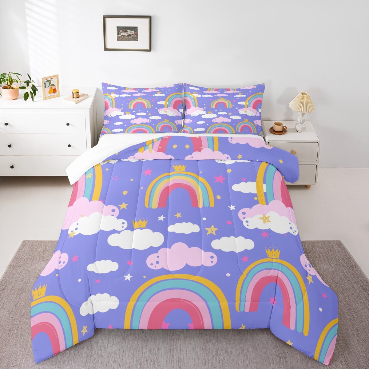 Homewish Cartoon Rainbow 3-Piece Full Size Comforter Sets for Preppy ...