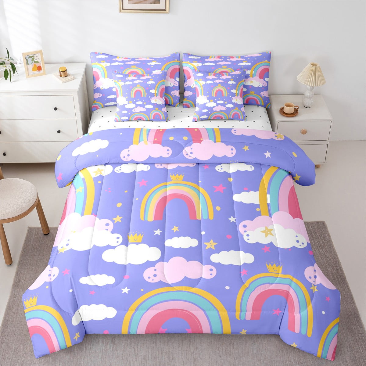 Homewish Cartoon Rainbow 7-Piece Bedding Comforter Set for Preppy ...