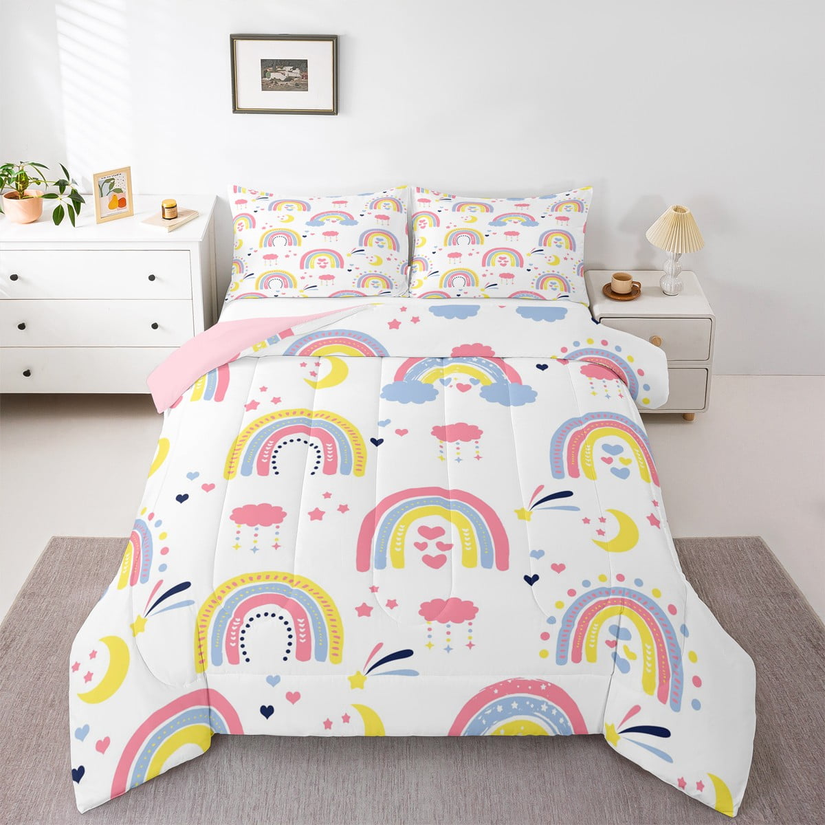 Homewish Cartoon Rainbow Full Size Comforter Sets 3-Piece for Preppy ...