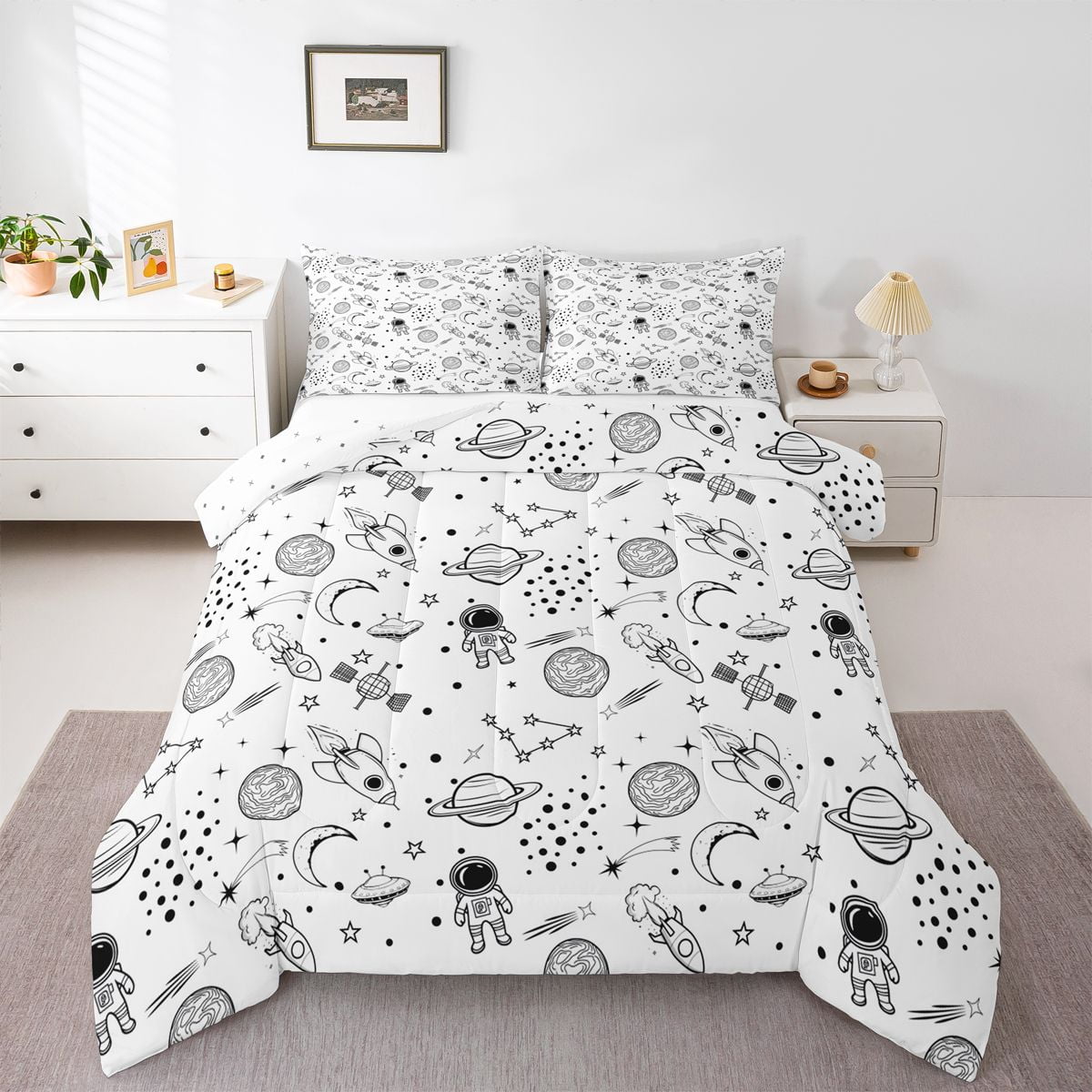 Homewish Cartoon Rocket 3-Piece Full Size Comforter Sets for Preppy ...