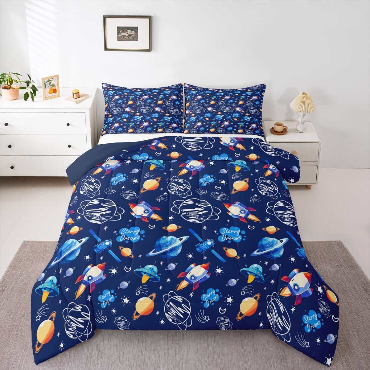 Homewish Cartoon Rocket 3-Piece Full Size Comforter Sets for Preppy ...