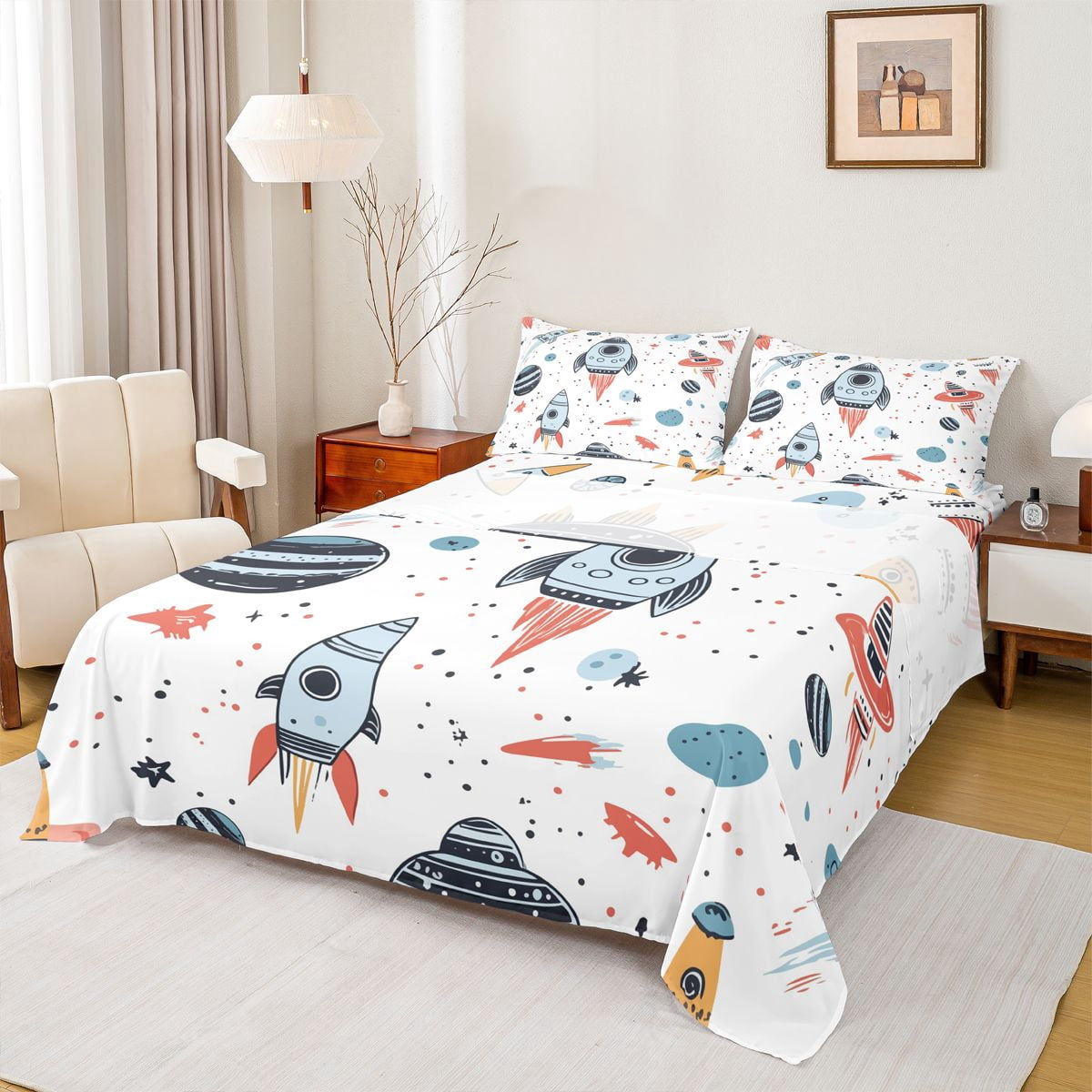 Homewish Cartoon Rocket 4-Piece Full Size Sheets for Preppy Children ...