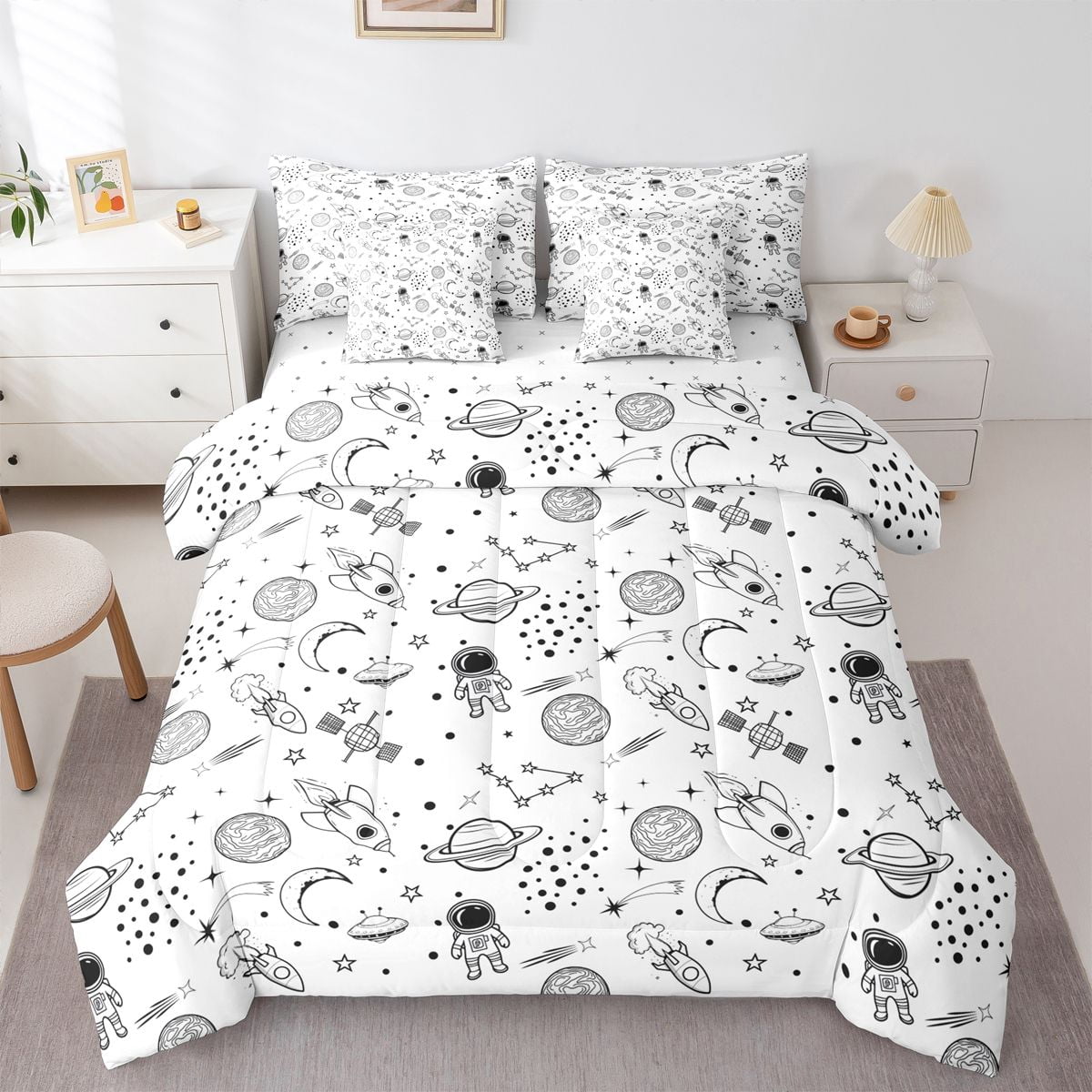 Homewish Cartoon Rocket 7 Pieces Bedding Comforter Set for Preppy ...