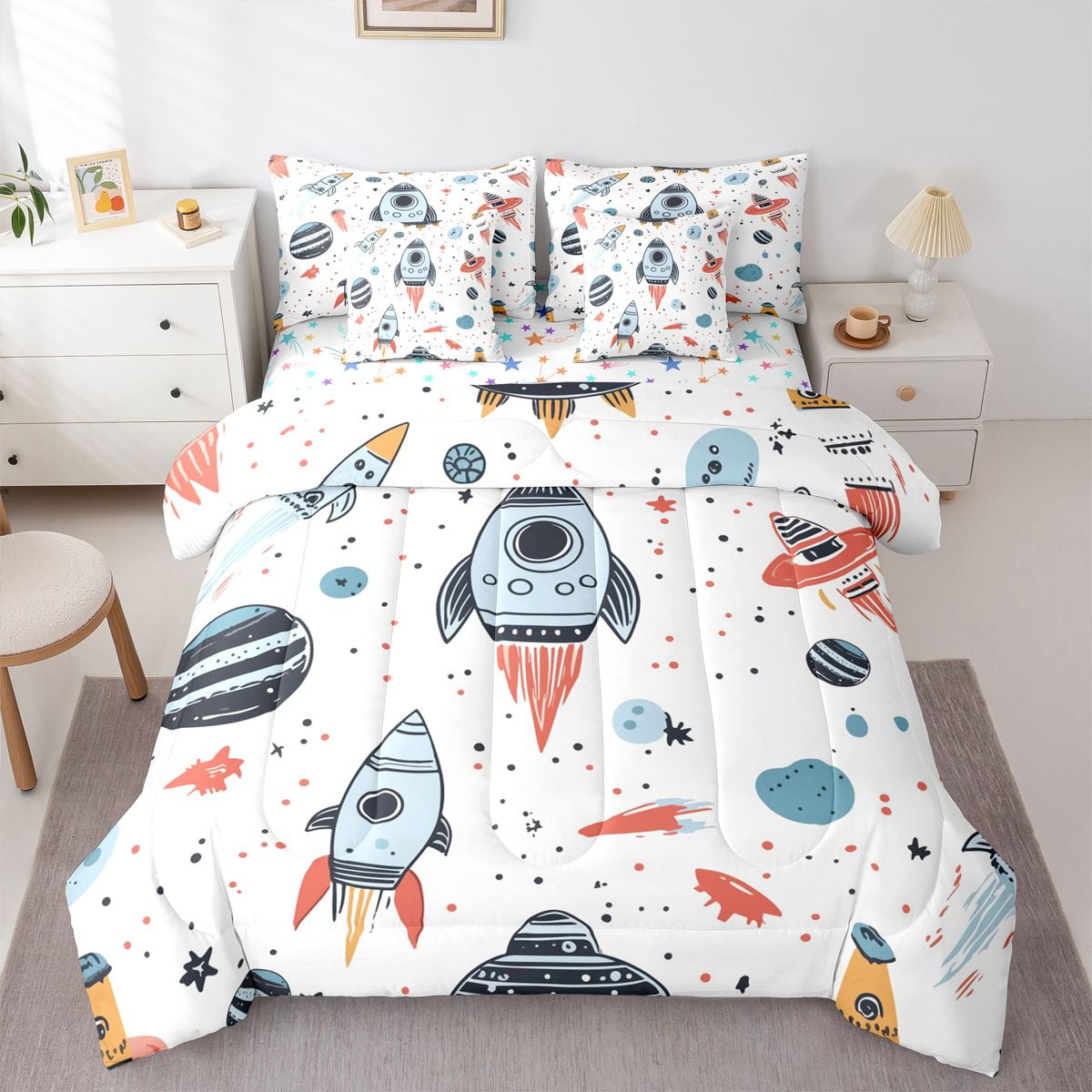 Homewish Cartoon Rocket 7 Pieces Bedding Comforter Set for Preppy ...