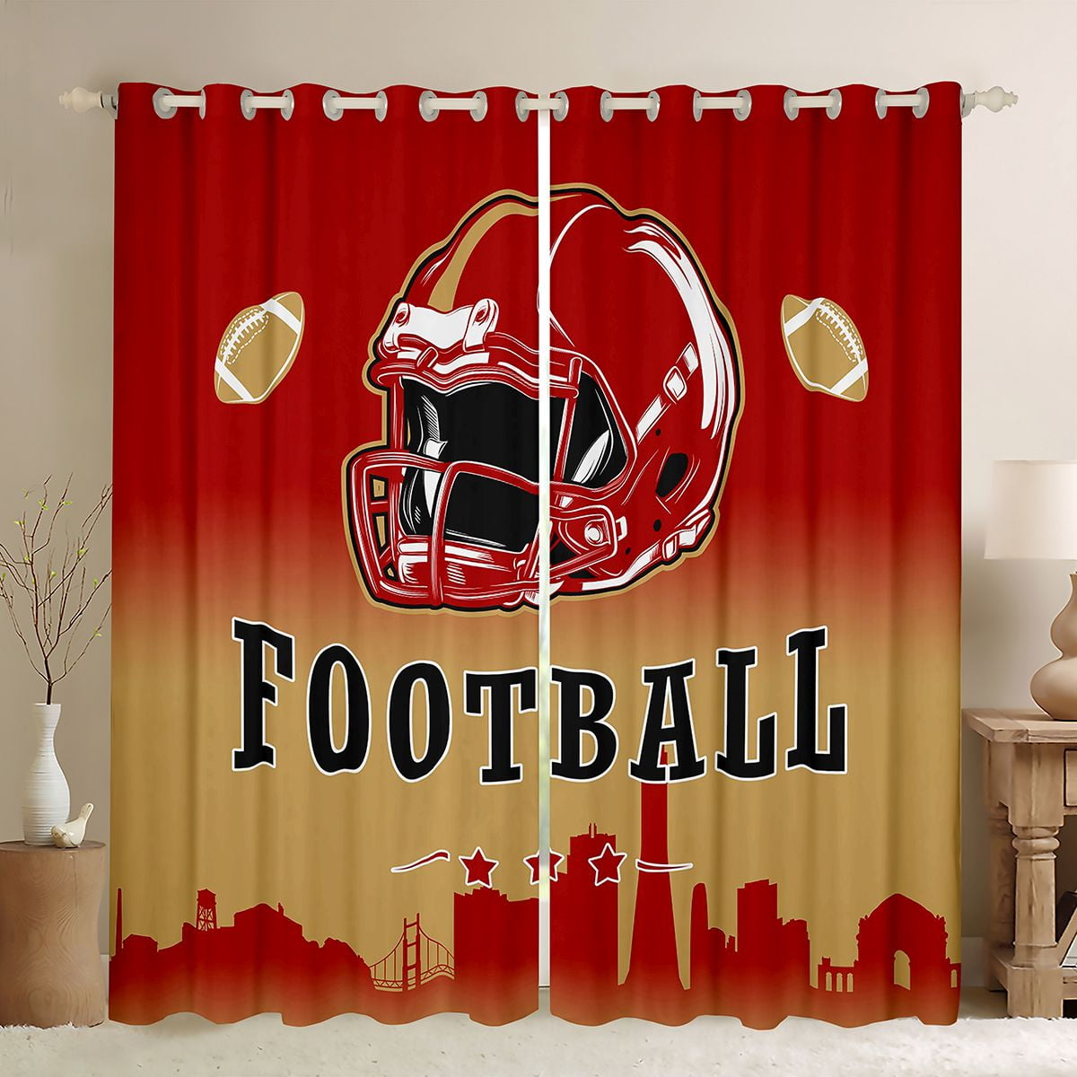 Homewish Cartoon Rugby Helmet Blackout Curtains Set of 2 (52x84 Each ...