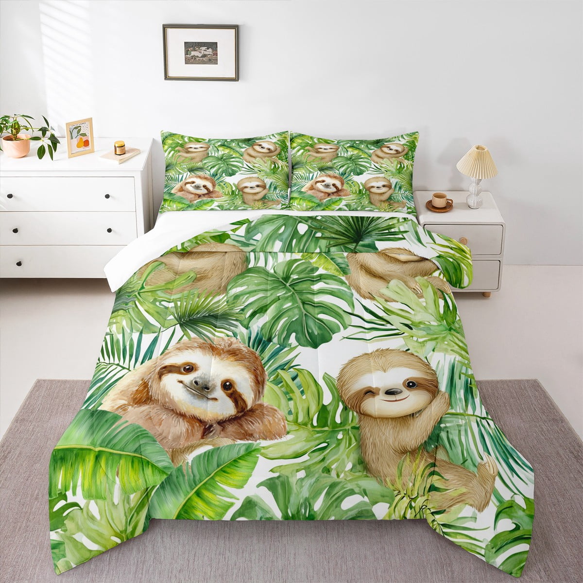 Homewish Cartoon Sloth Full Size Comforter Sets 3-Piece for Kids ...