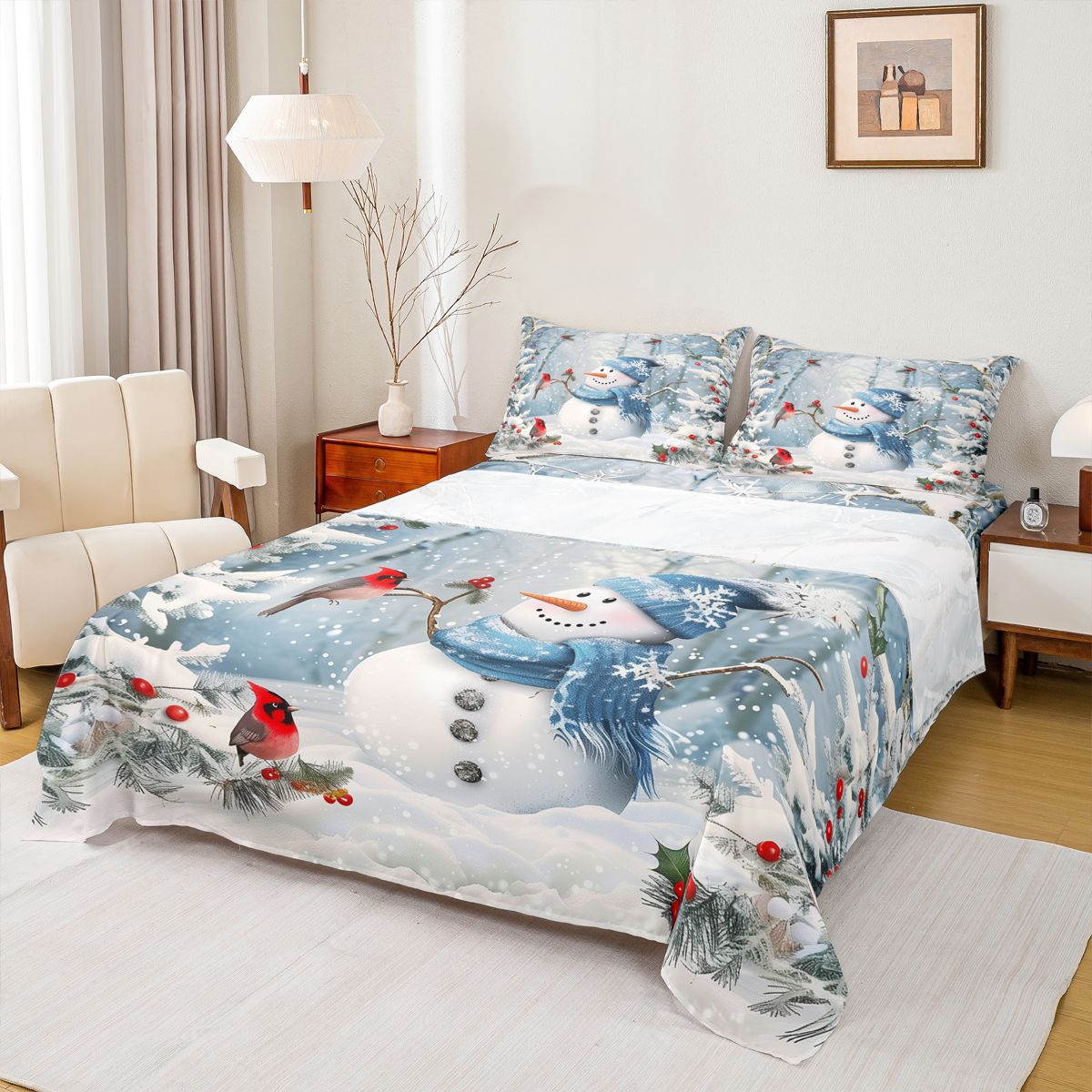 Homewish Cartoon Snowman 4 Pieces Queen Sheet Sets for Preppy Child ...