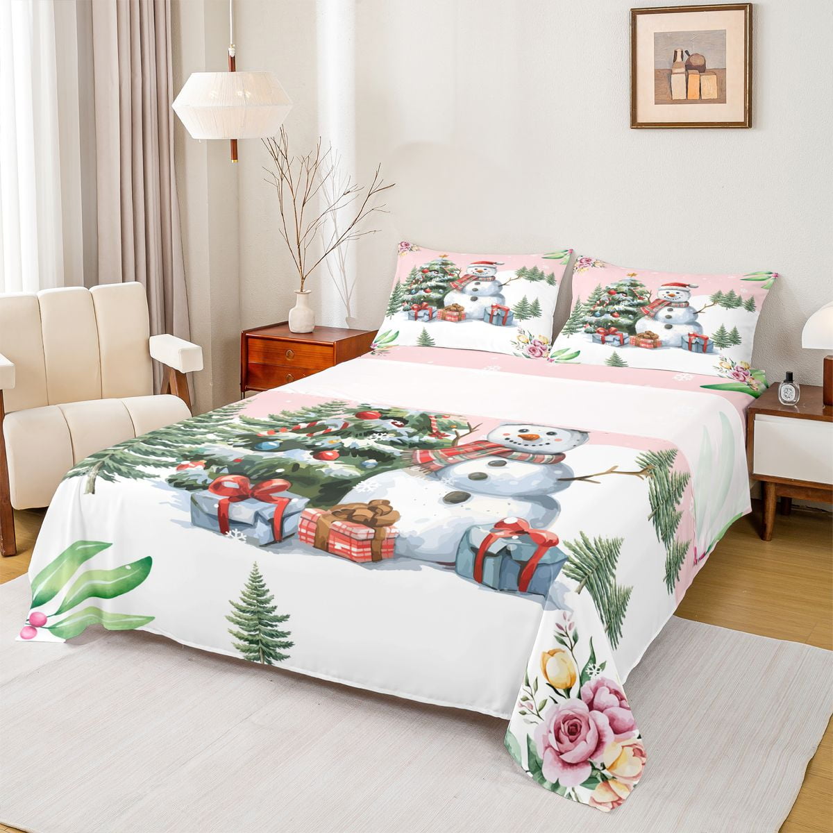 Homewish Cartoon Snowman 4pcs Bed Sheets for Kids Children,Merry ...