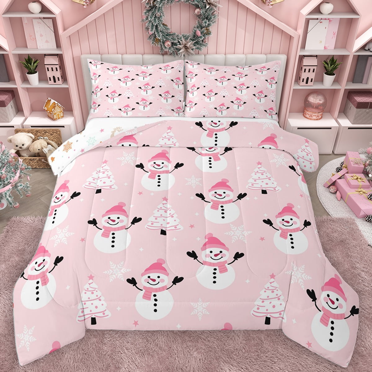 Homewish Cartoon Snowman Queen Comforter Set,Merry Christmas Bedding ...