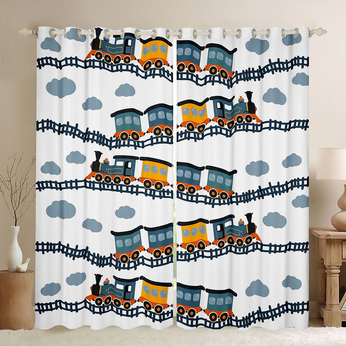 Homewish Cartoon Train Boy Blackout Curtains Set of 2 (52x84 Each ...