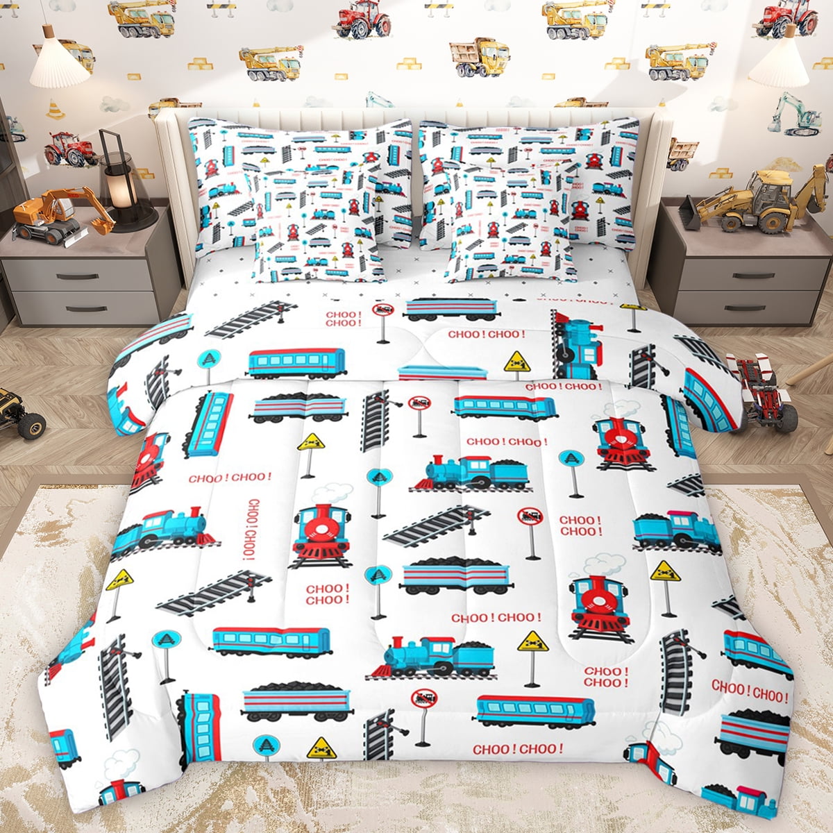 Homewish Cartoon Train Pattern 7-Piece Twin Bedding Sets,Traffic ...