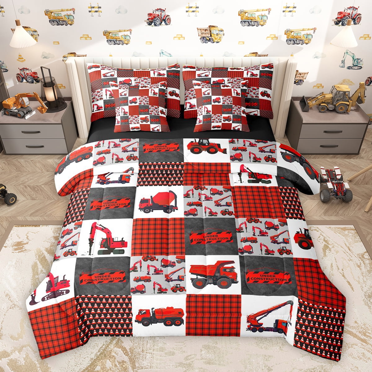 Homewish Cartoon Vehicle Truck Bedding Comforter Set 7 Pieces ...