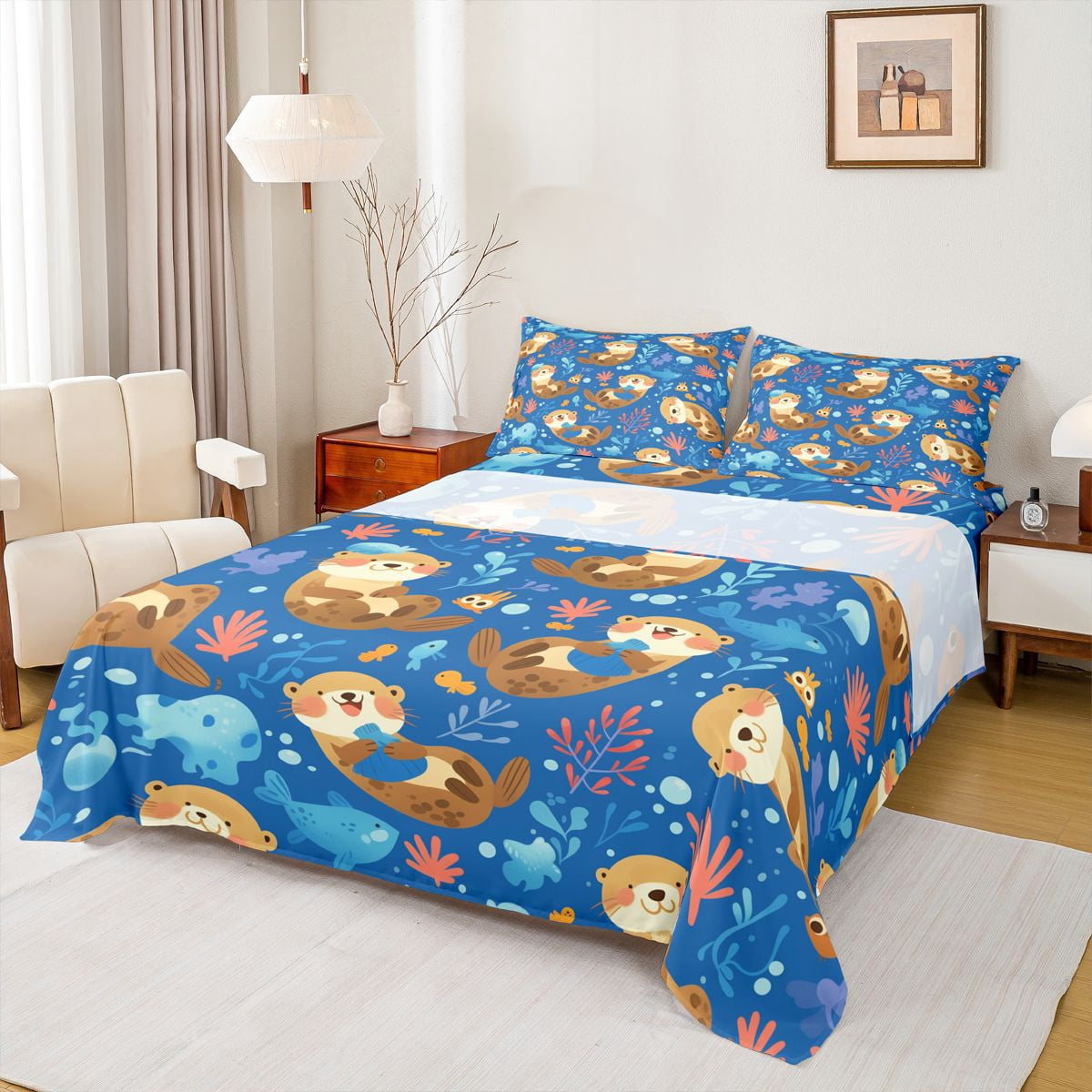 Homewish Cartoon Water Sloth Bed Sheets,Watercolor Sealife Whale King ...