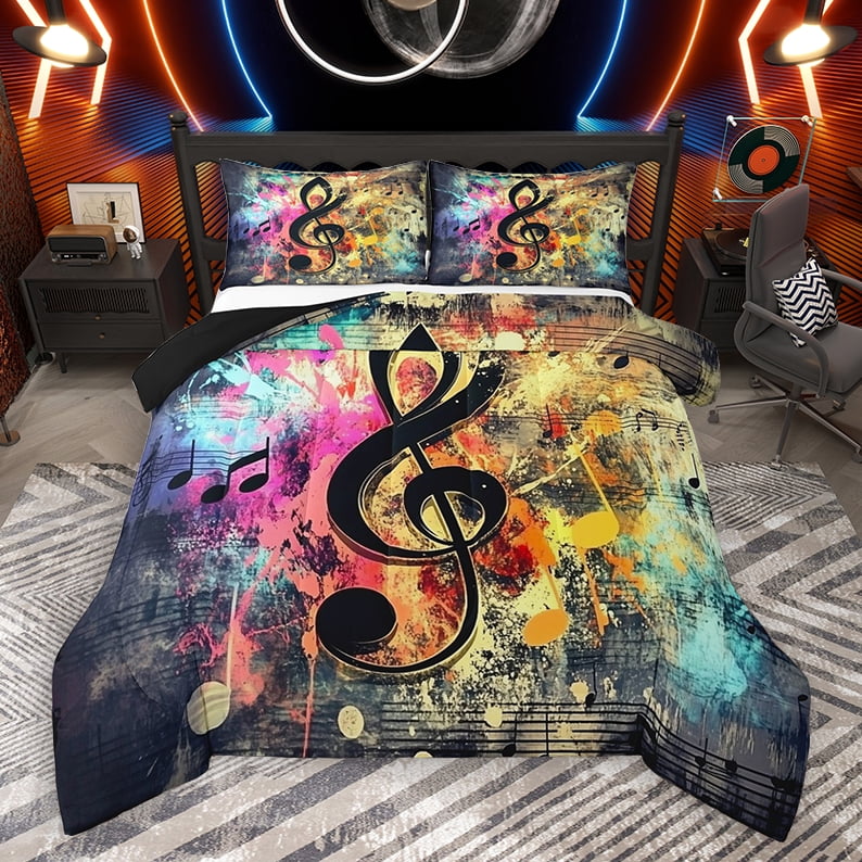 Homewish Cartoon Watercolor Graffiti Bedding Comforter Set, Musical ...
